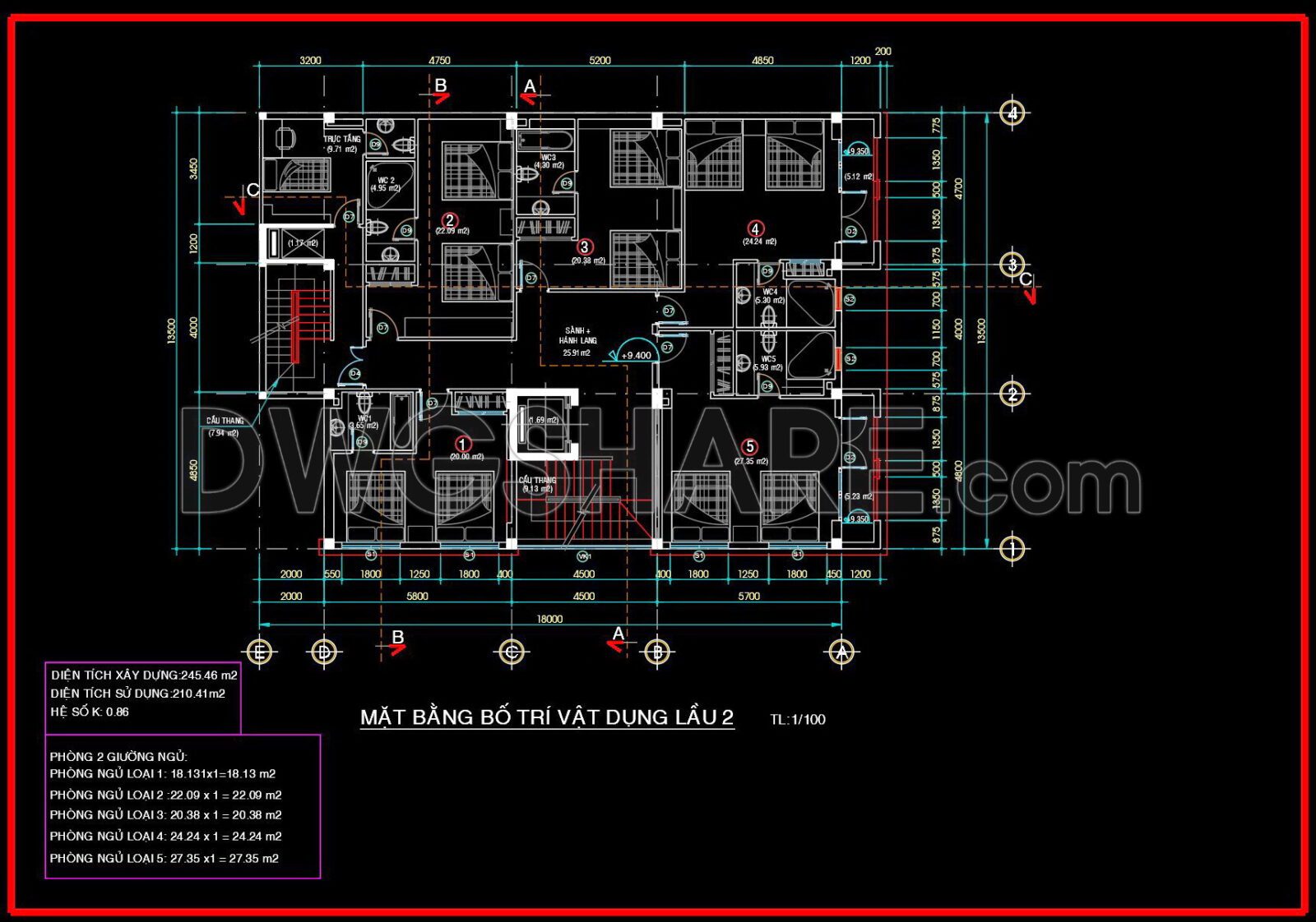 100. Free Download the CAD design drawing of an 8-story hotel with an ...