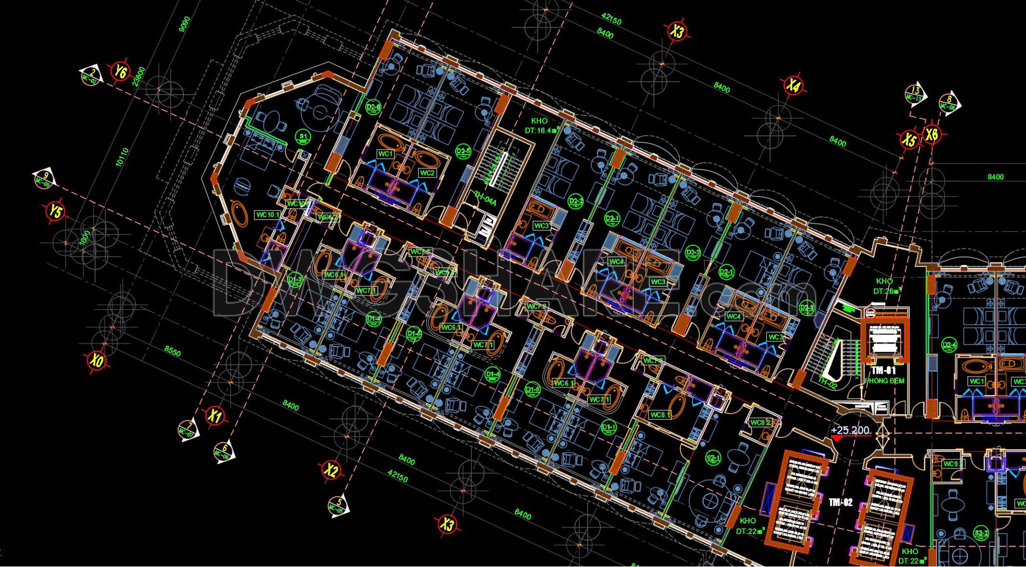 107. Download Free CAD Floor Plan of a 5-Star Hotel with a 2300m2 Area