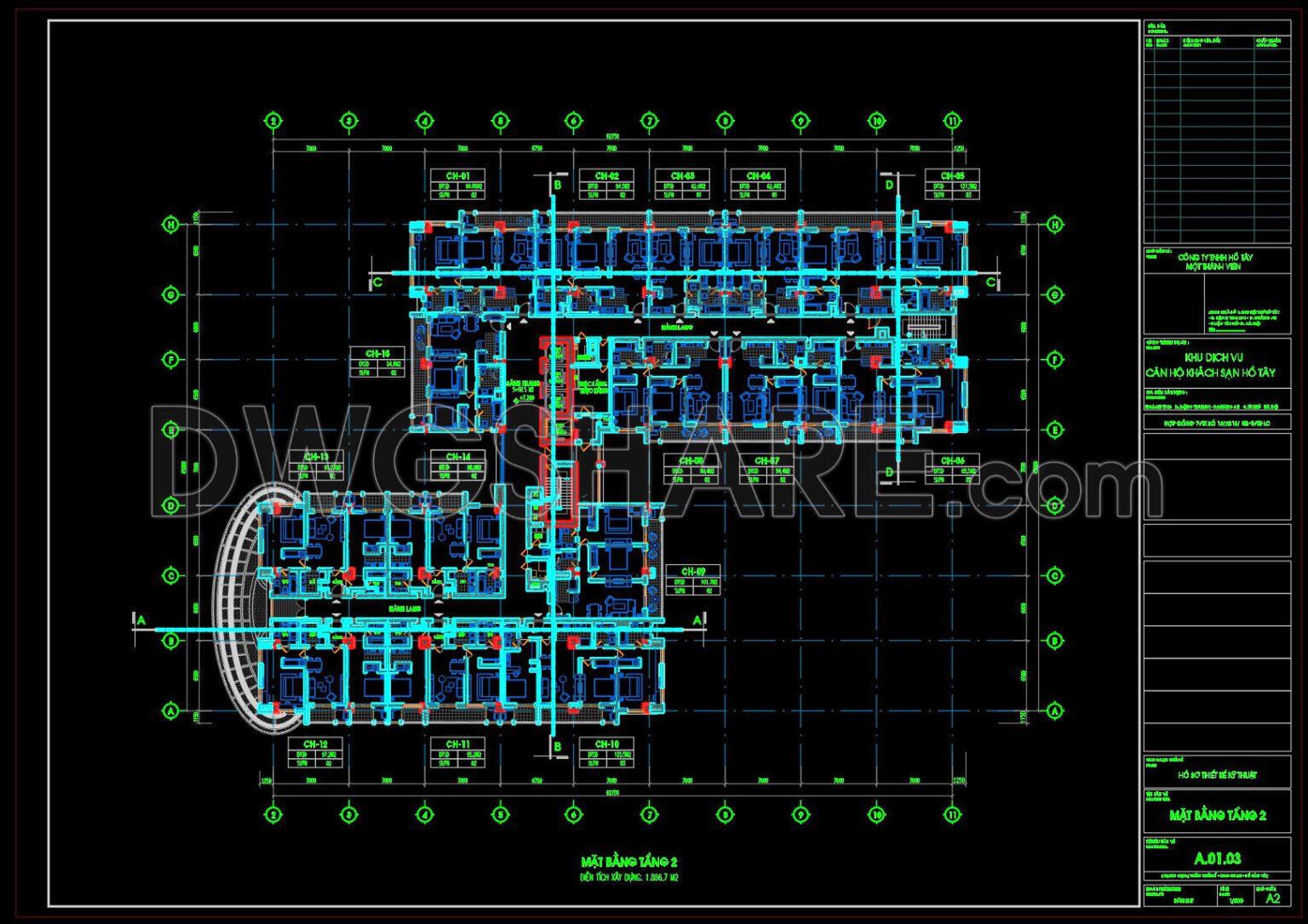 108. Download Free CAD Floor Plan of a 5-Star Hotel with a 4600m2 Area