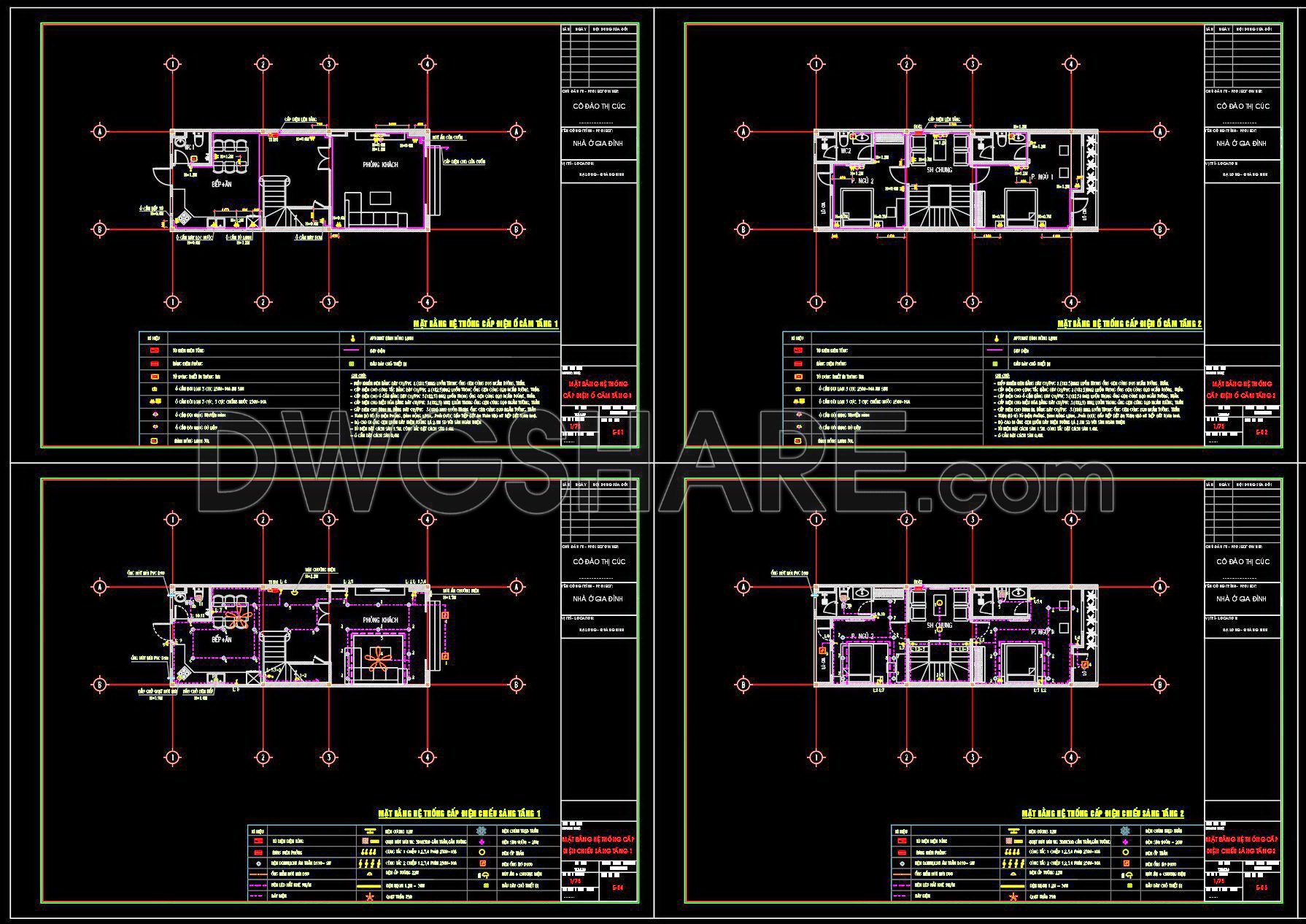 116. CAD drawings for detailed electrical designs for a 3-story townhouse