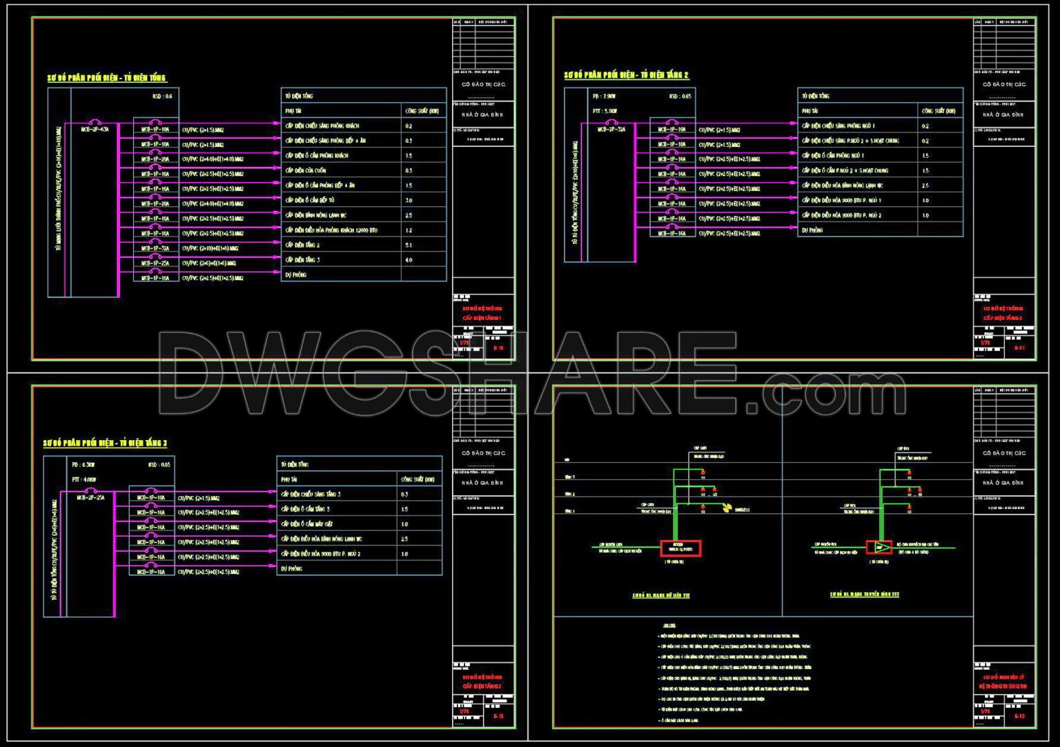 116. CAD drawings for detailed electrical designs for a 3-story townhouse