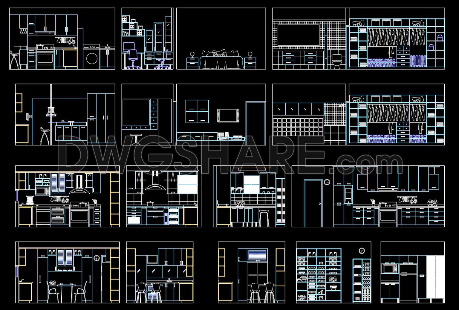 125. Free download of CAD section drawings of residential interior spaces