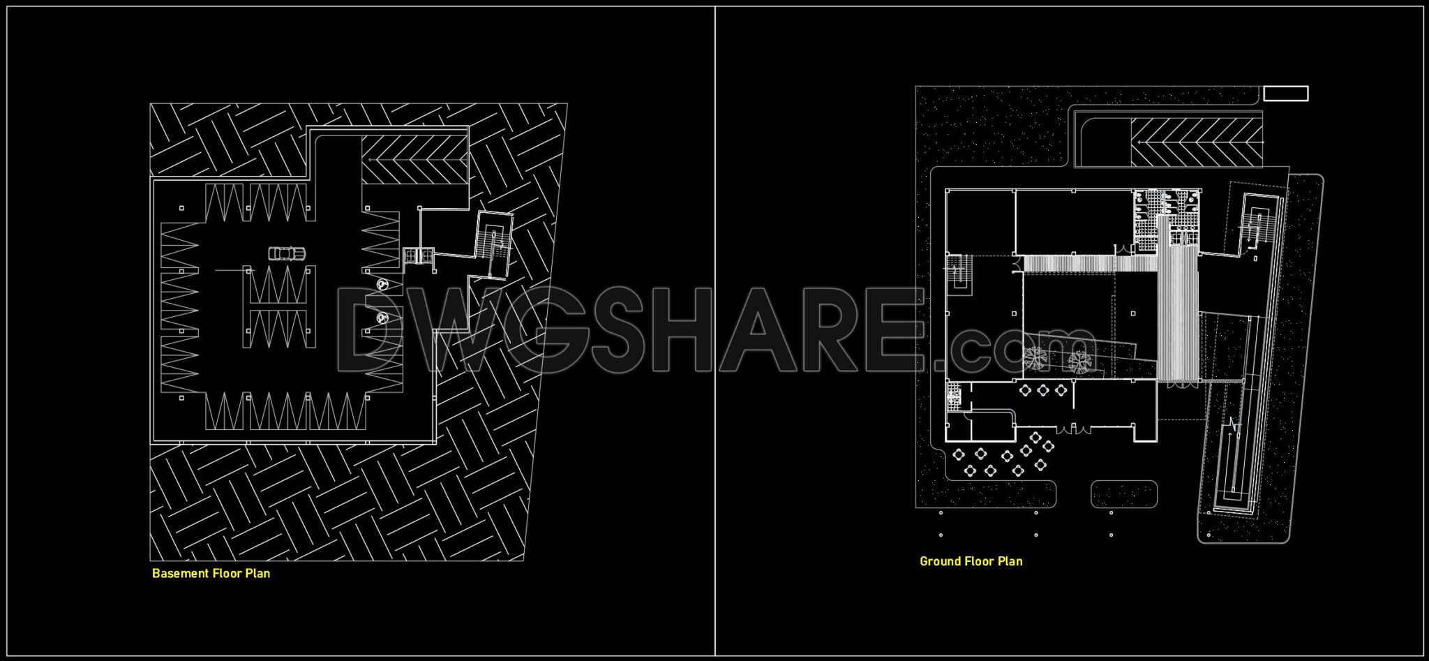 15. Free Download CAD Drawing – Small Museum with Basement Parking
