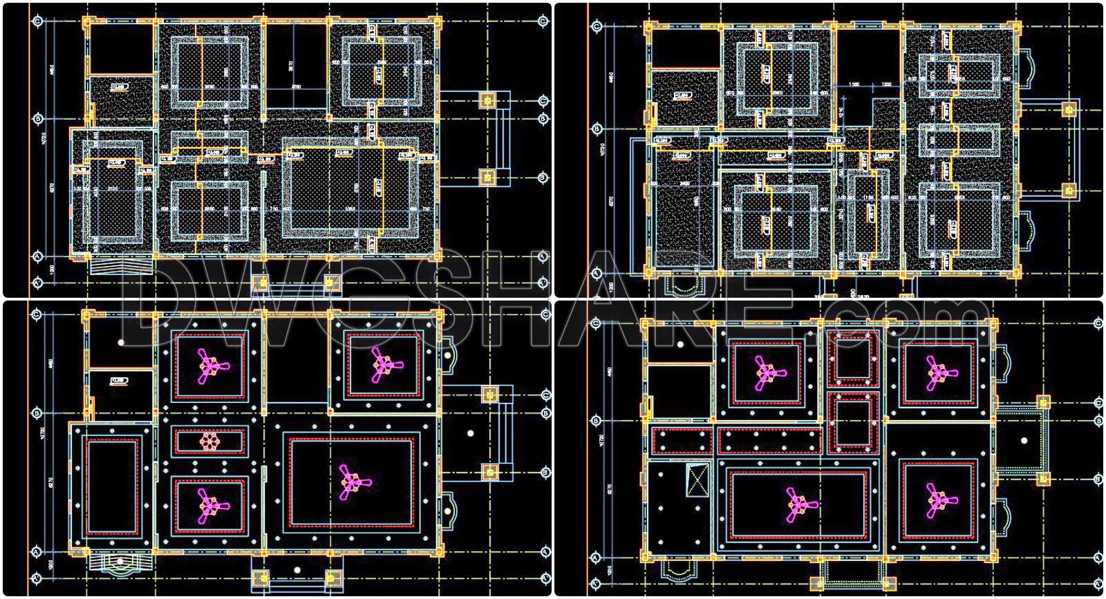 176. Free download of detailed CAD drawings of ceiling plans and lighting layout plans for a 3 ...