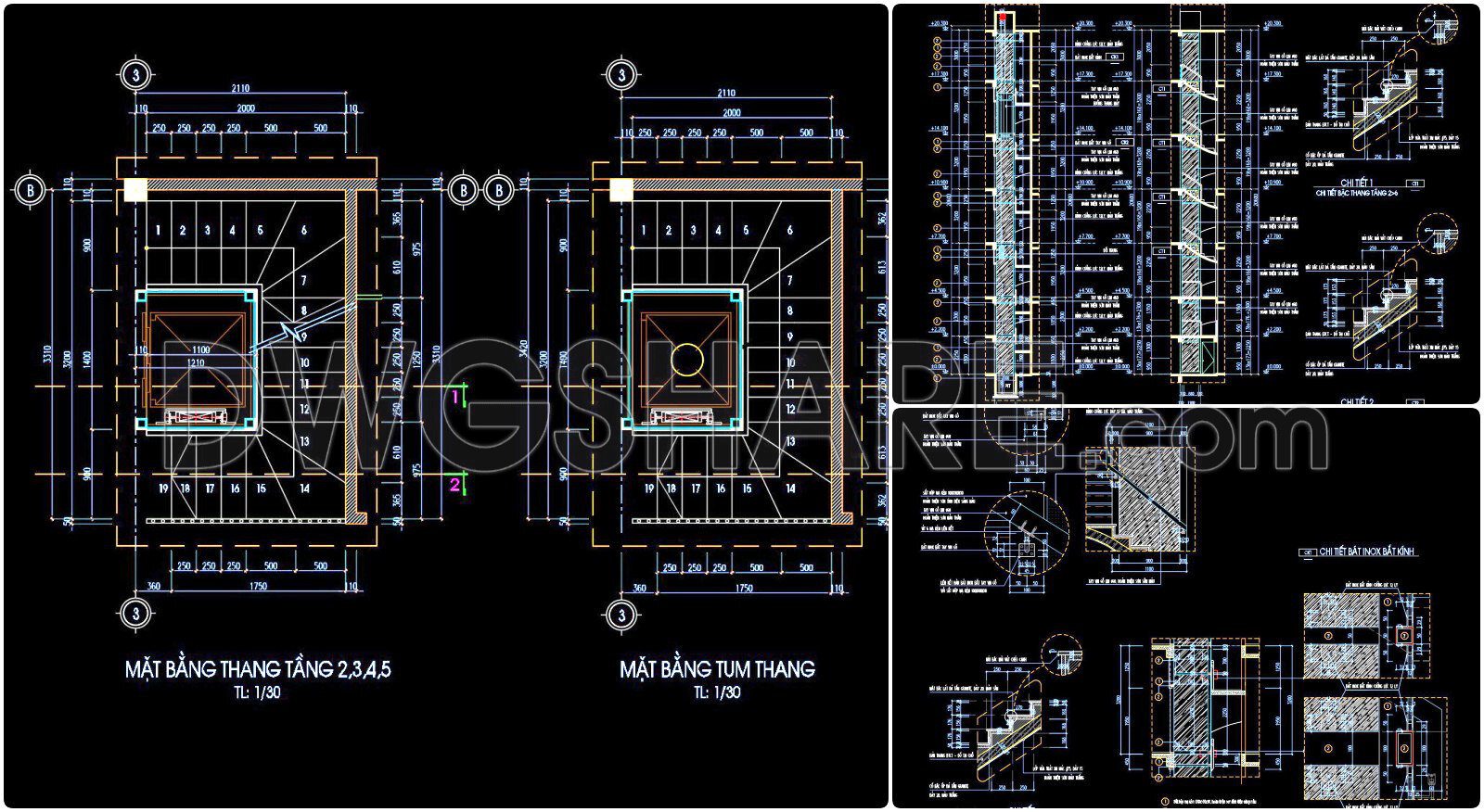 291. Free Download of Detailed Drawings for Elevator and Staircase in ...