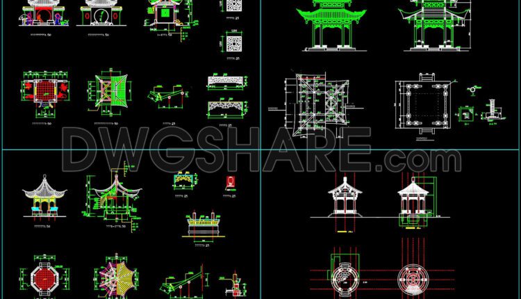 31. Free Cad Drawing – Traditional Asian Pavilion And Gate Architecture ...
