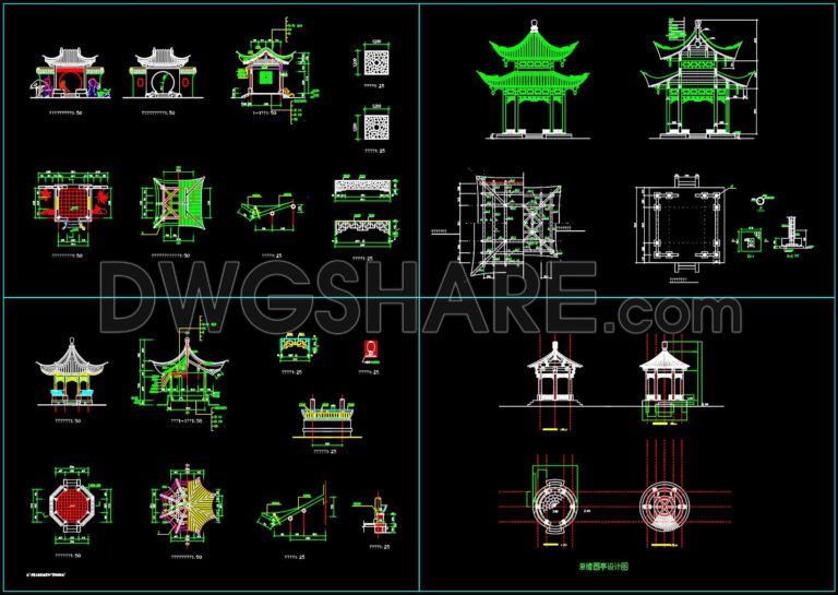 31. Free CAD Drawing – Traditional Asian Pavilion and Gate Architecture