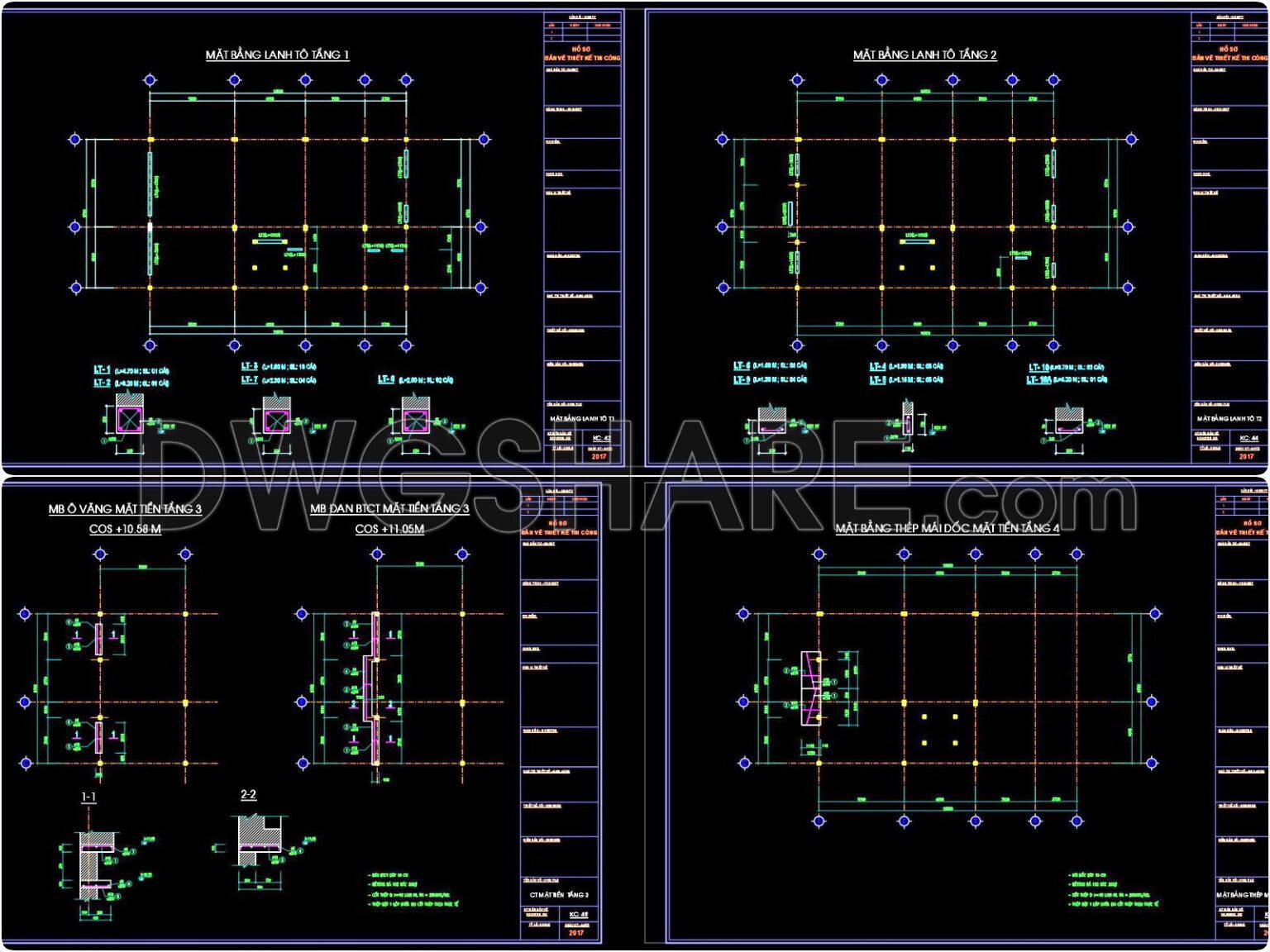 315. Download free CAD structural drawings for a 9.7m x 16.8m reinforced concrete townhouse ...