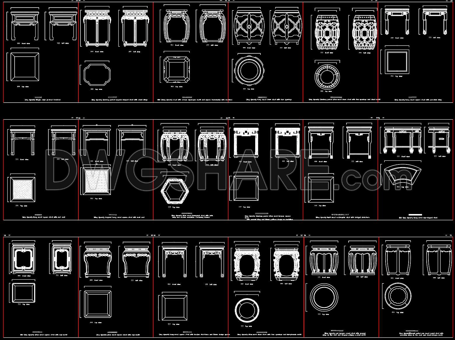 346. Free Cad Blocks – Chinese Antique Stools & Tables Collection ...