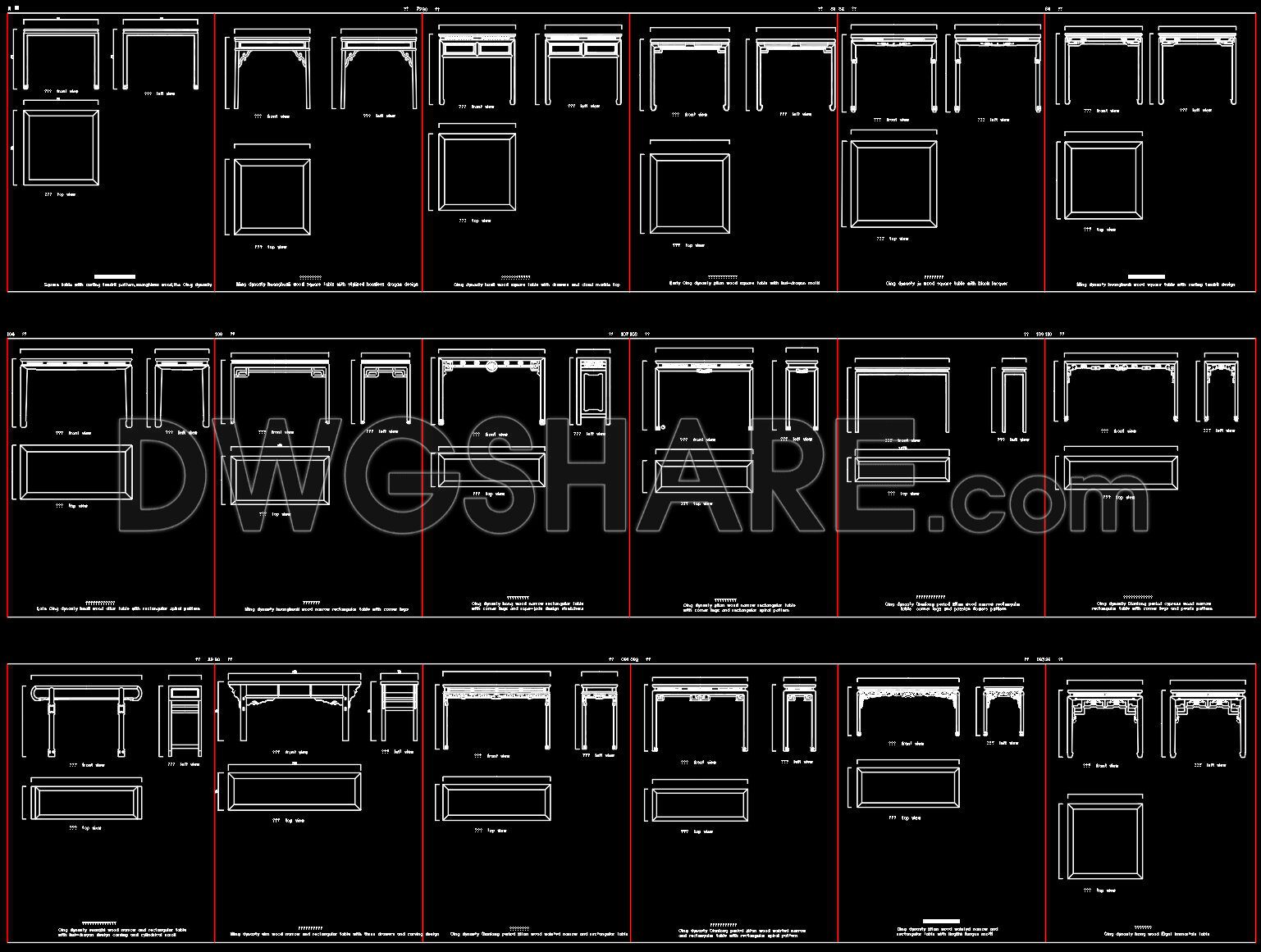 347. Free CAD Blocks – Chinese Tables Collection