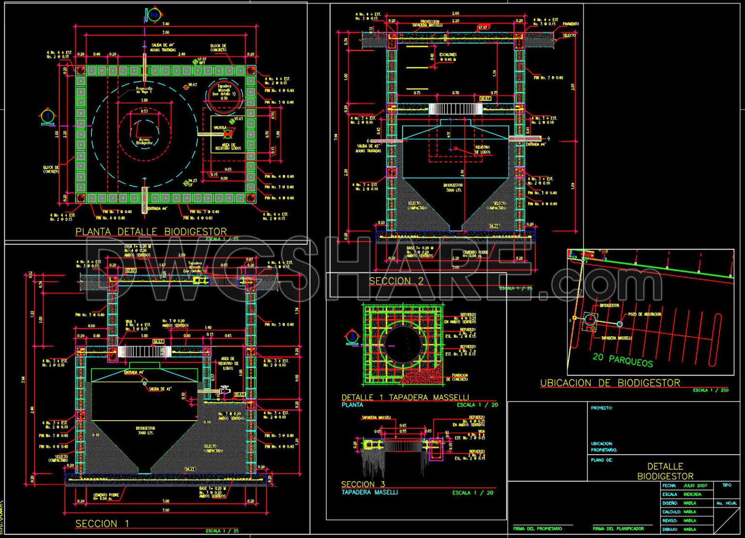 606. Free Download Structural CAD Template DWG for Biodigester System