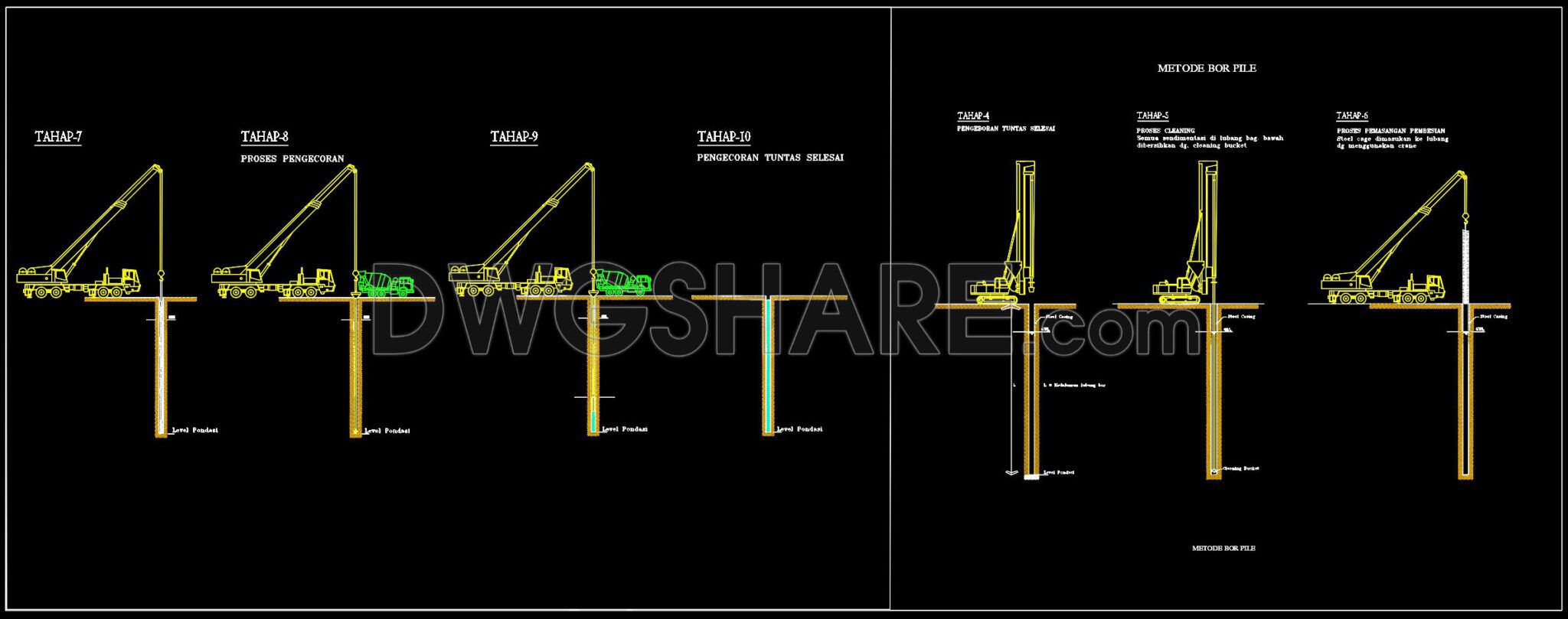 607. Free DWG CAD Template for Bored Pile Construction Method
