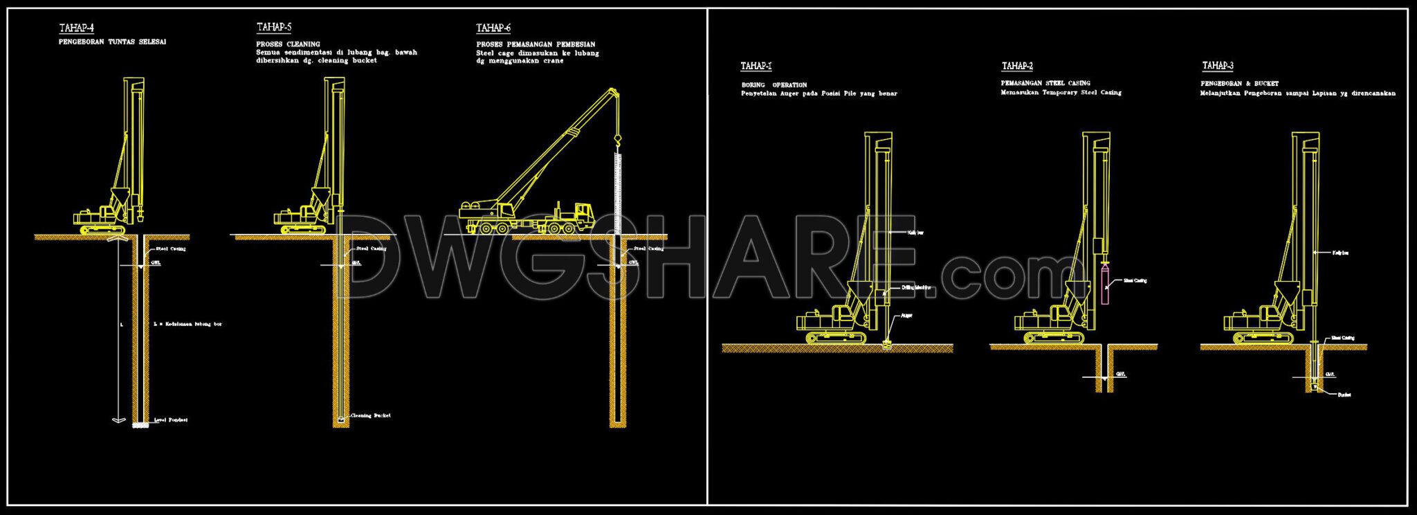 607. Free DWG CAD Template for Bored Pile Construction Method