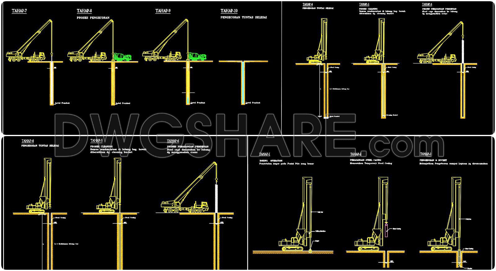 607. Free DWG CAD Template for Bored Pile Construction Method