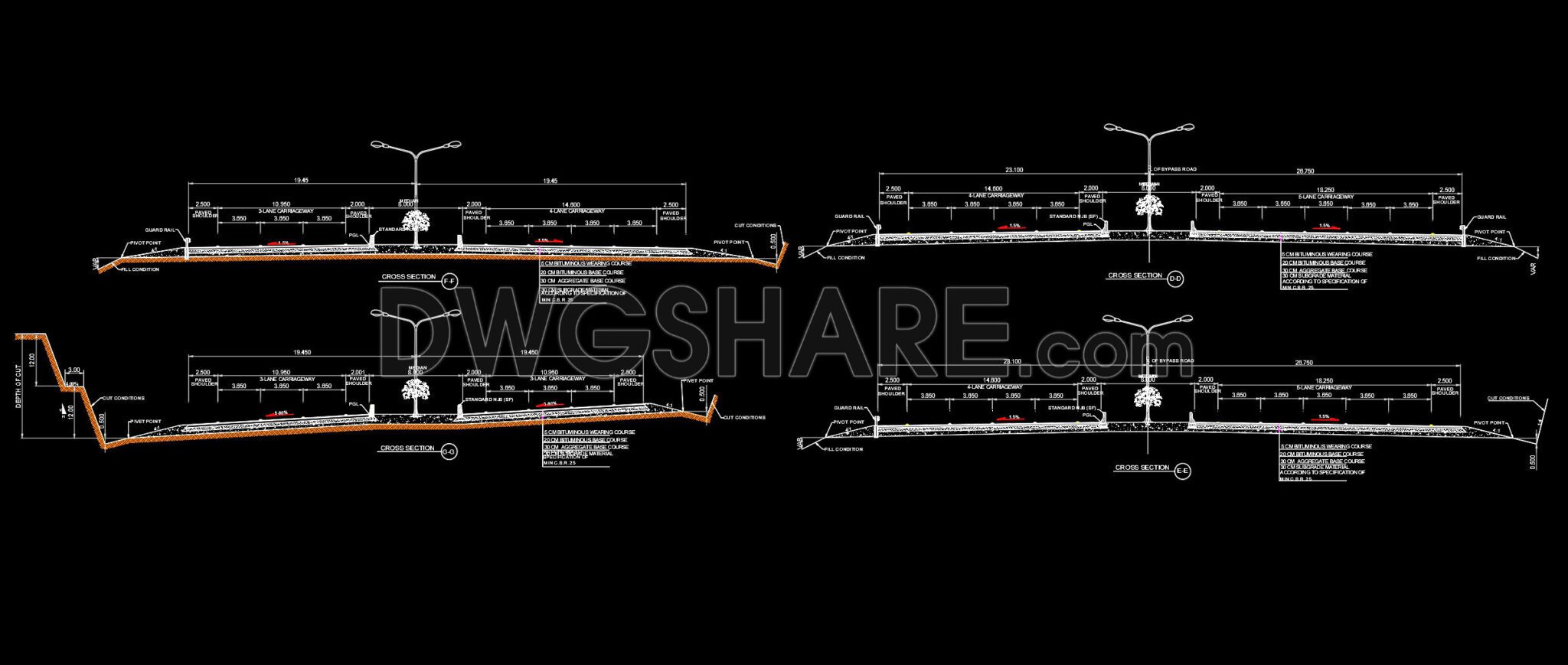 65. Download Free Lanes Carriageway Cross Section CAD Template DWG
