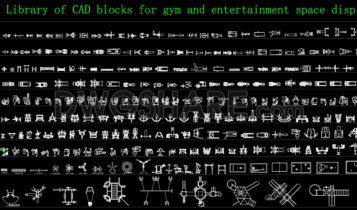 AutoCAD drawings of sports equipment and gym room layouts