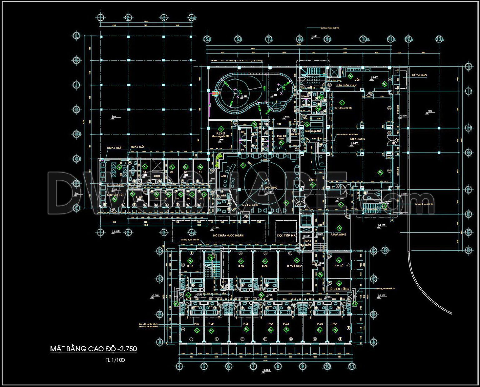 109. Download Free CAD Floor Plan of a 5-Star Hotel with a 1500m2 Area