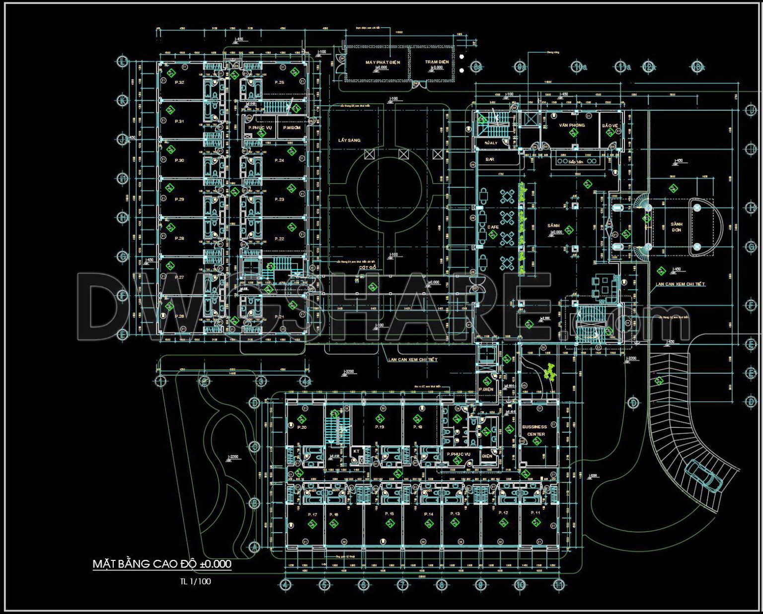 109. Download Free CAD Floor Plan of a 5-Star Hotel with a 1500m2 Area
