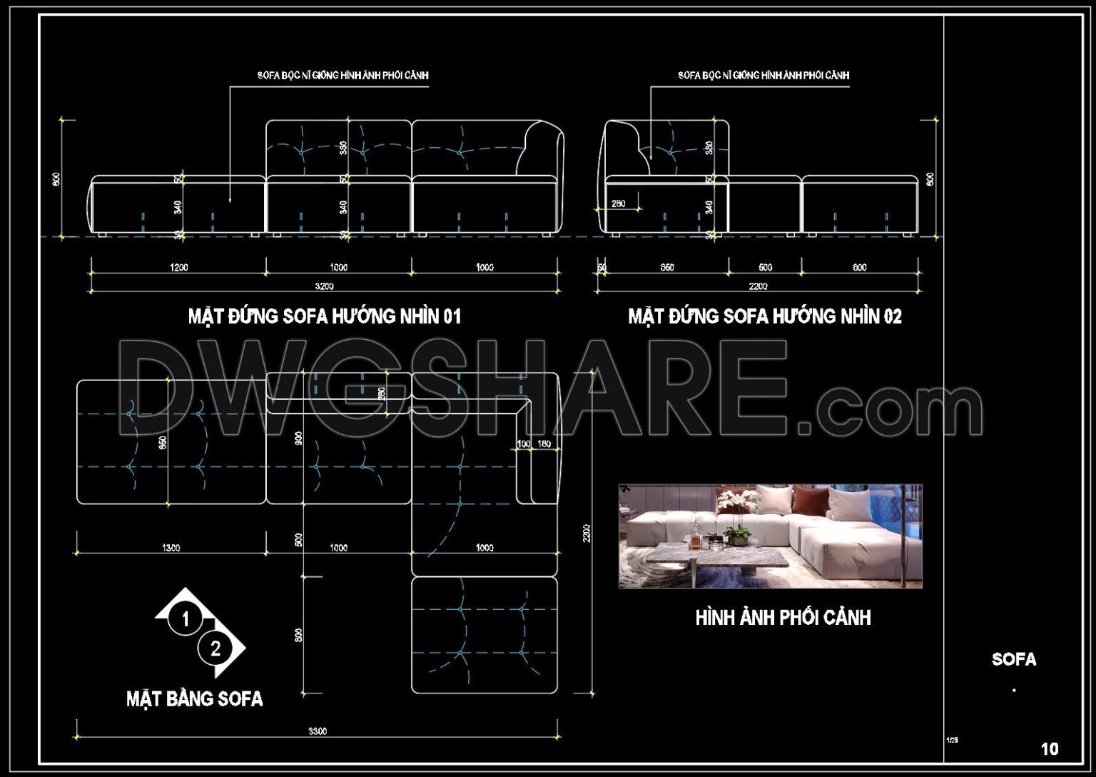 11. Free CAD Drawing Modern Sectional Sofa