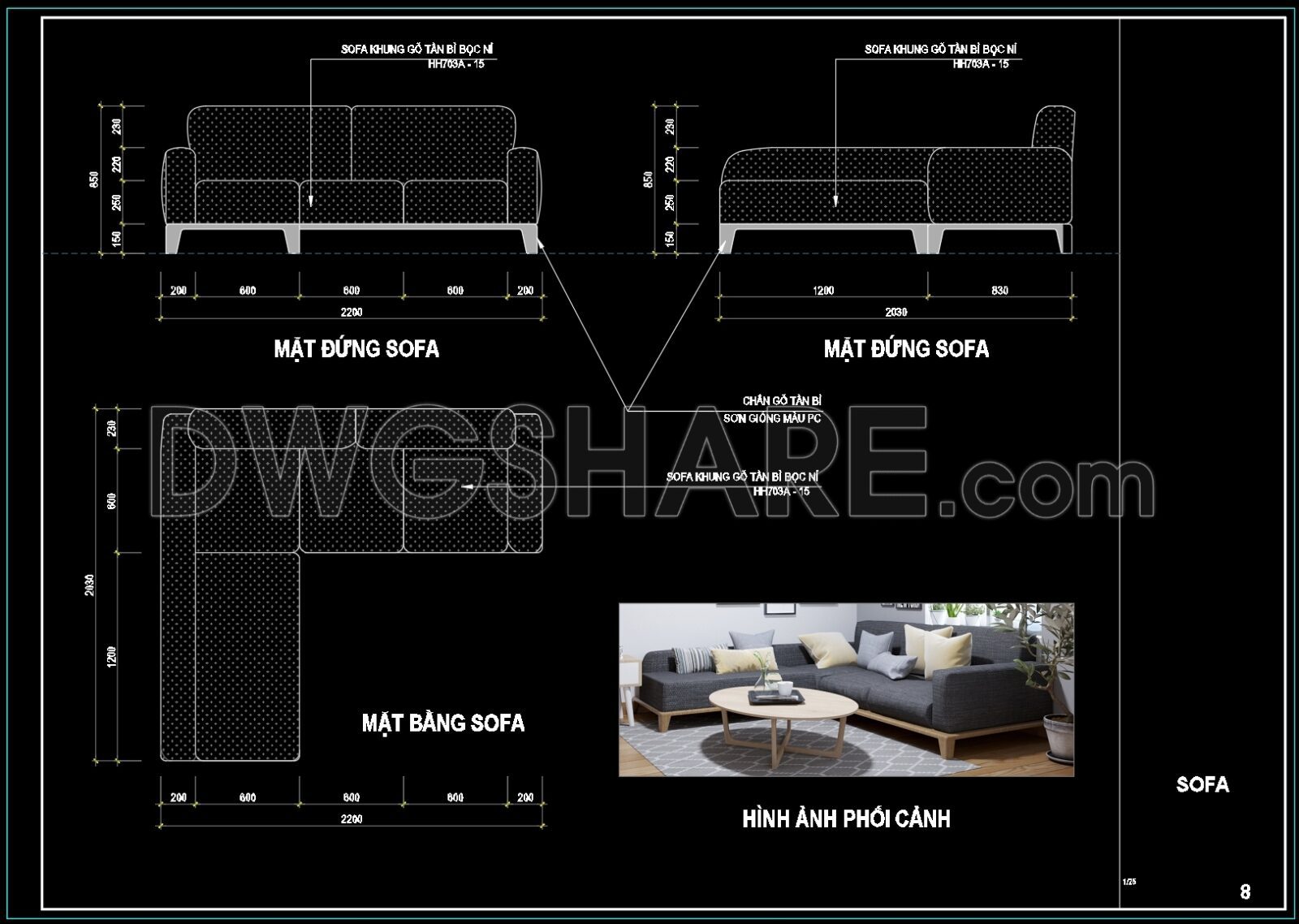 13. Free CAD Drawing Modern Sectional Sofa