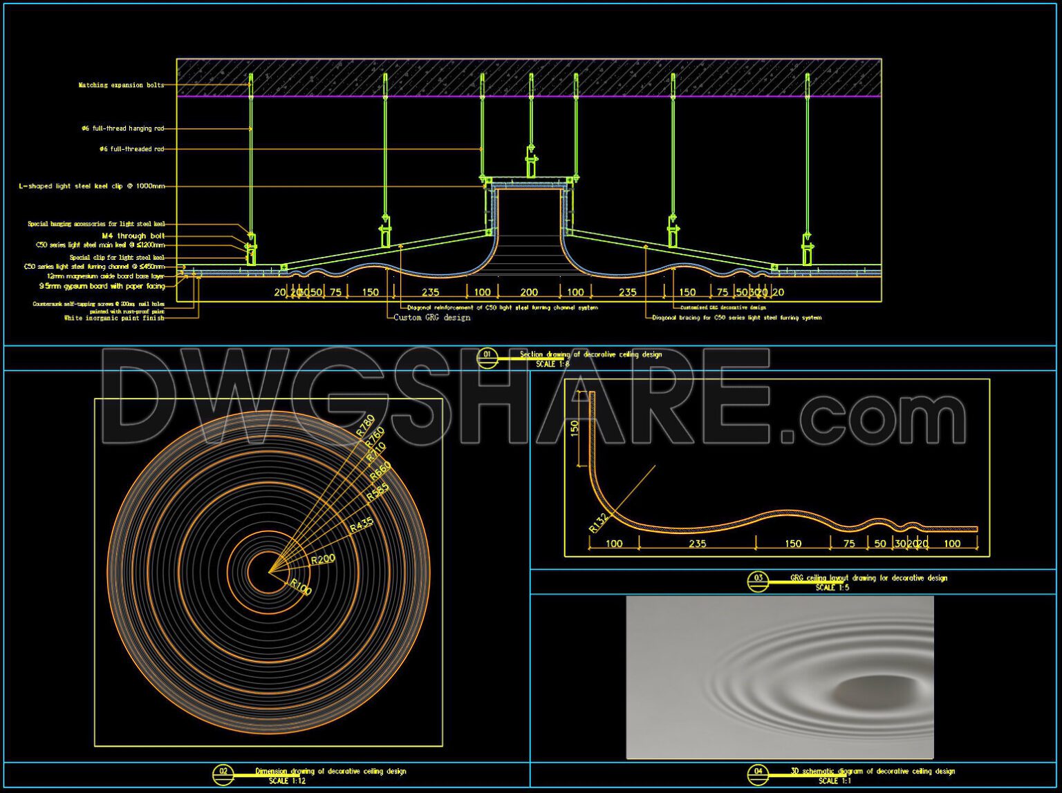 182. Free download of section drawing for decorative ceiling design