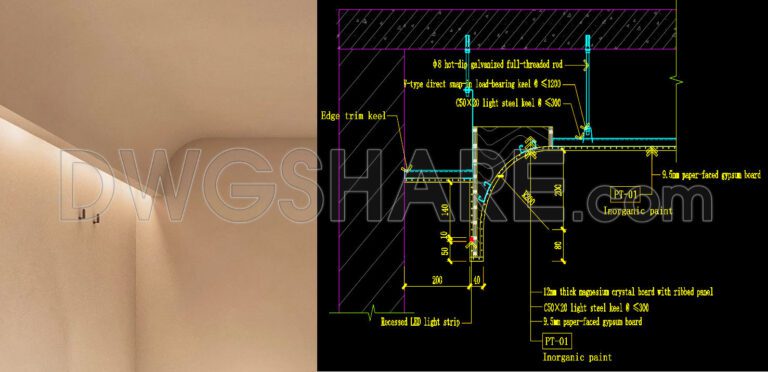 183. Free Curved Ceiling CAD Section & Lighting Details