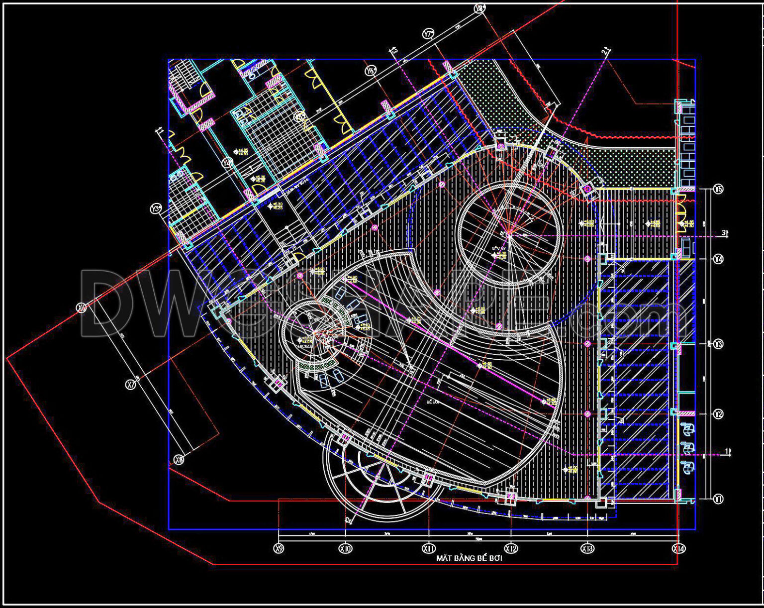 21. Architectural Building Swimming Pool Detailed CAD Drawing Free