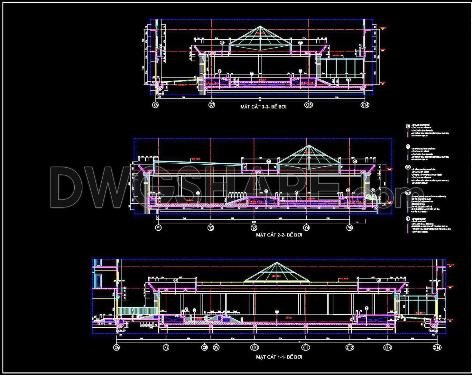 21. Architectural Building Swimming Pool Detailed CAD Drawing Free