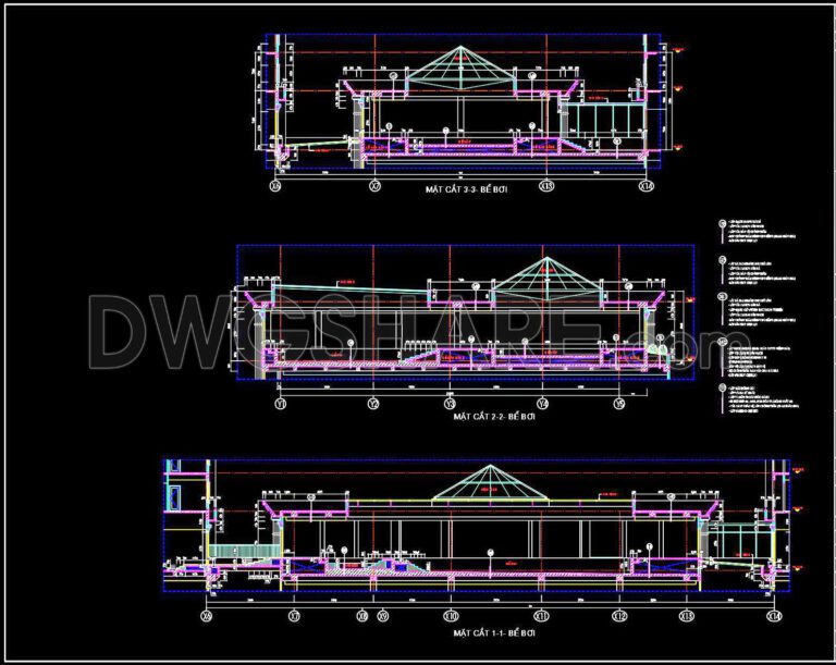 21. Architectural Building Swimming Pool Detailed CAD Drawing Free