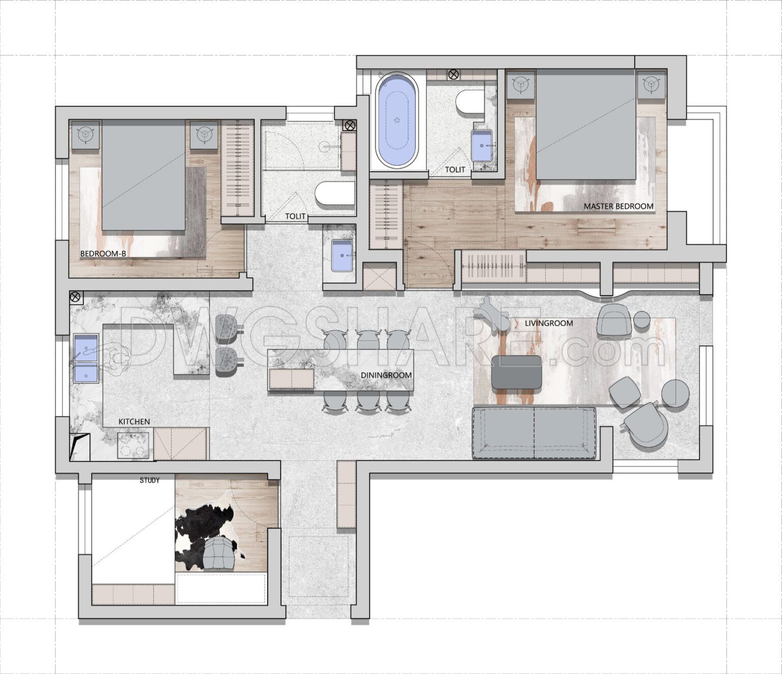 259. Functional floor plan CAD drawing of an apartment with an area of ...