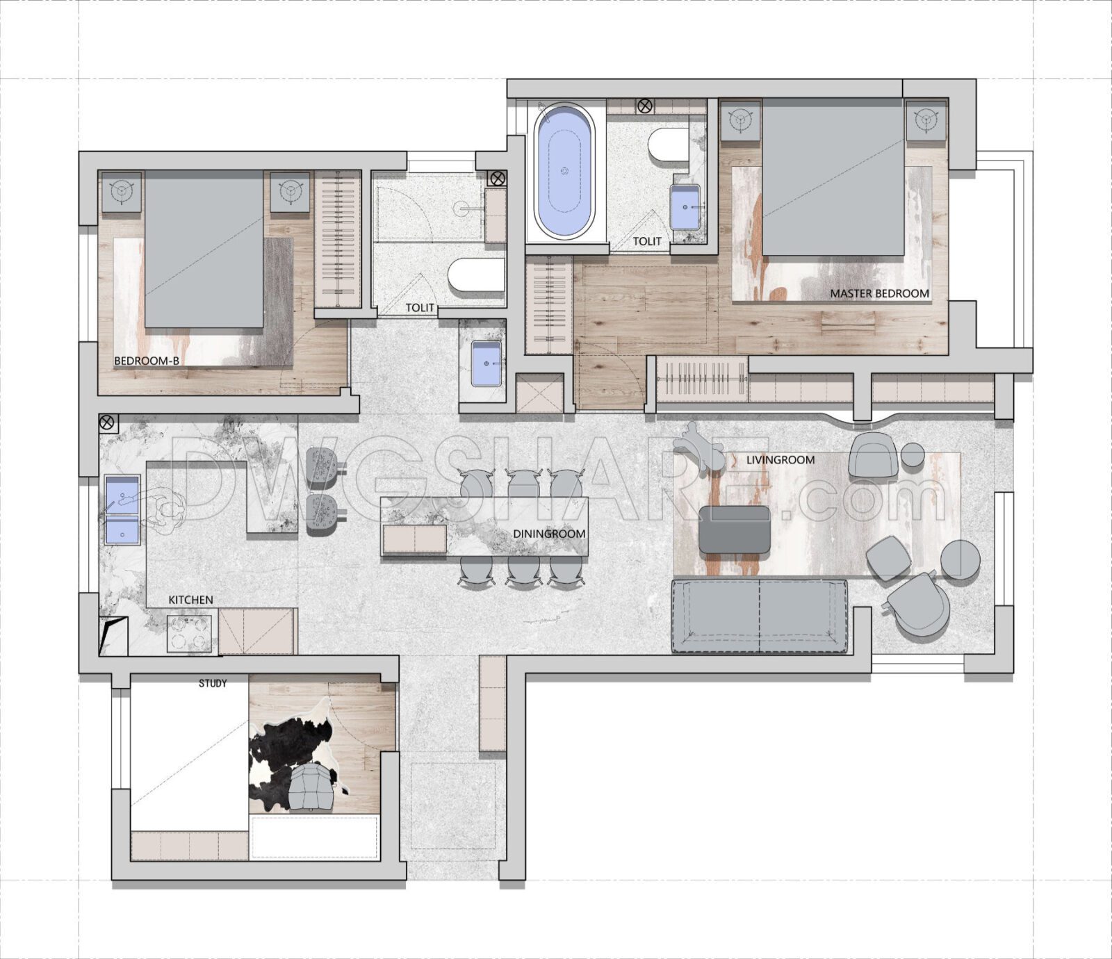 259. Functional floor plan CAD drawing of an apartment with an area of ...