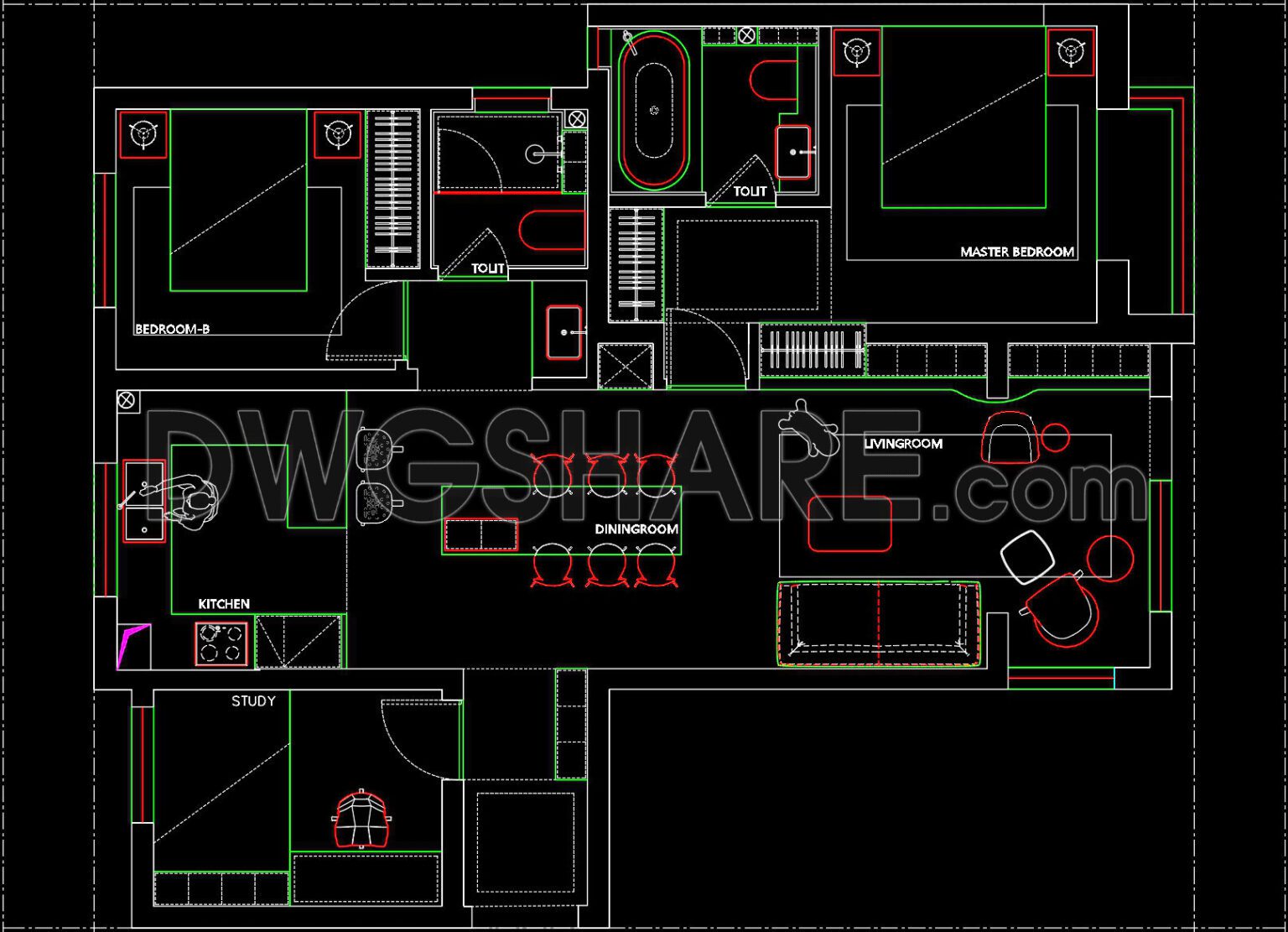 259. Functional floor plan CAD drawing of an apartment with an area of ...