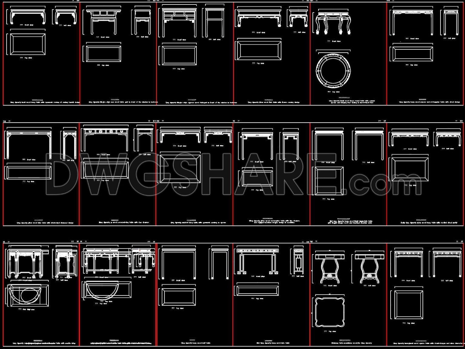349. Free CAD Traditional Chinese Table Blocks