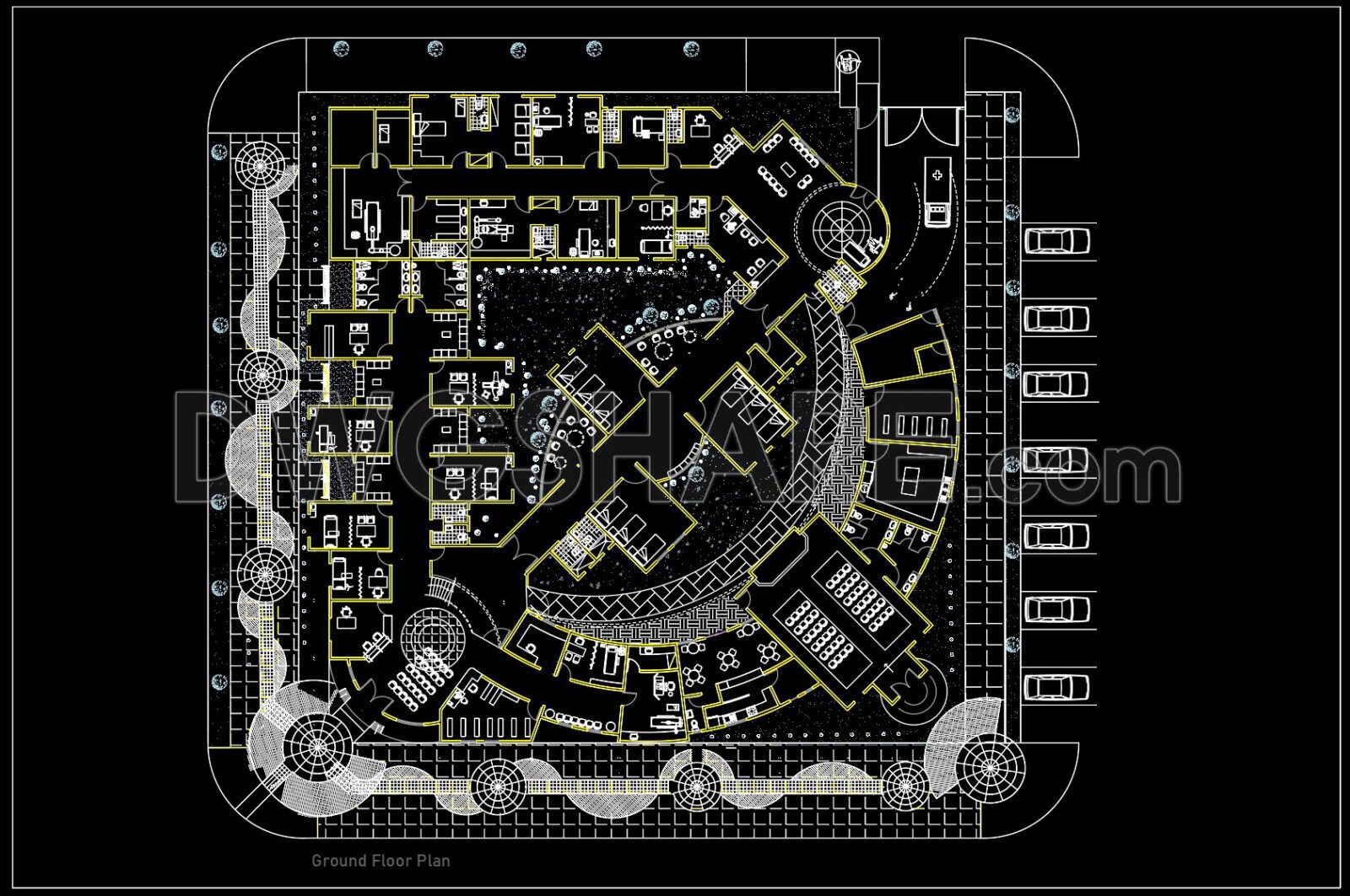 36. Free Download Ground Floor CAD Plan of Medical Center with On-Site ...