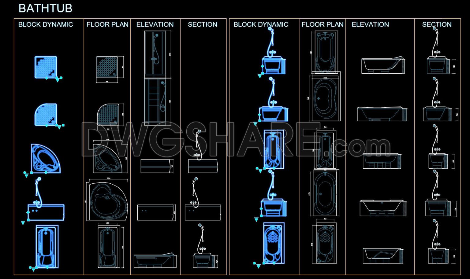 414. Download free Dynamic CAD Blocks of Bathtubs for bathrooms
