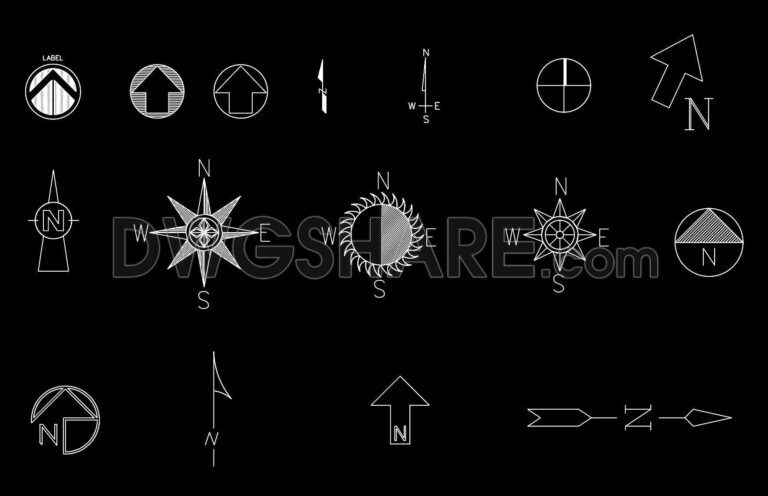 47. Free Download North Arrow & Compass Rose CAD Blocks