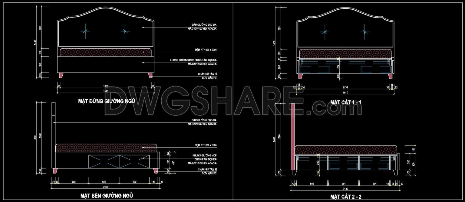 51. Free Download Detailed Modern Bed CAD Drawing