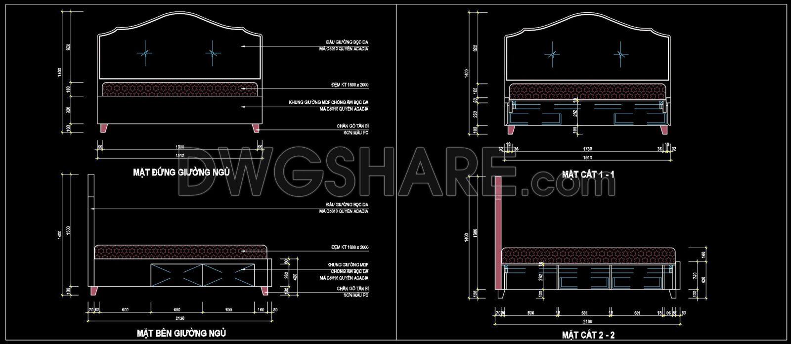 51. Free Download Detailed Modern Bed CAD Drawing