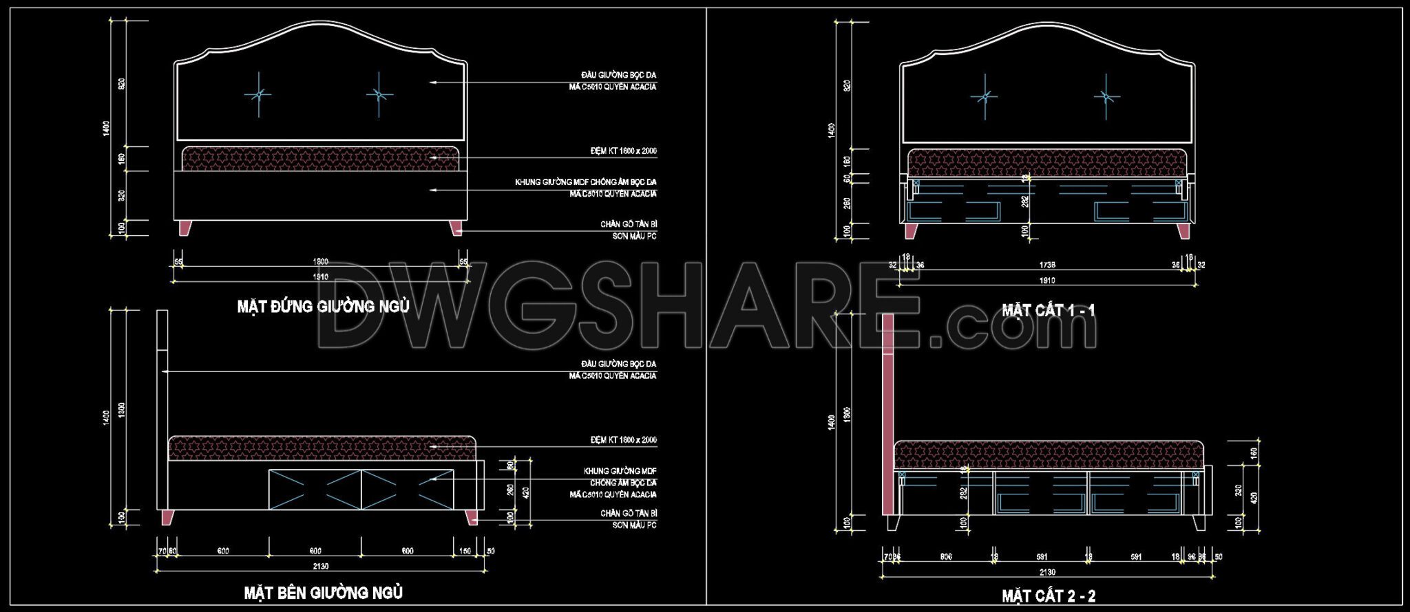 51. Free Download Detailed Modern Bed CAD Drawing