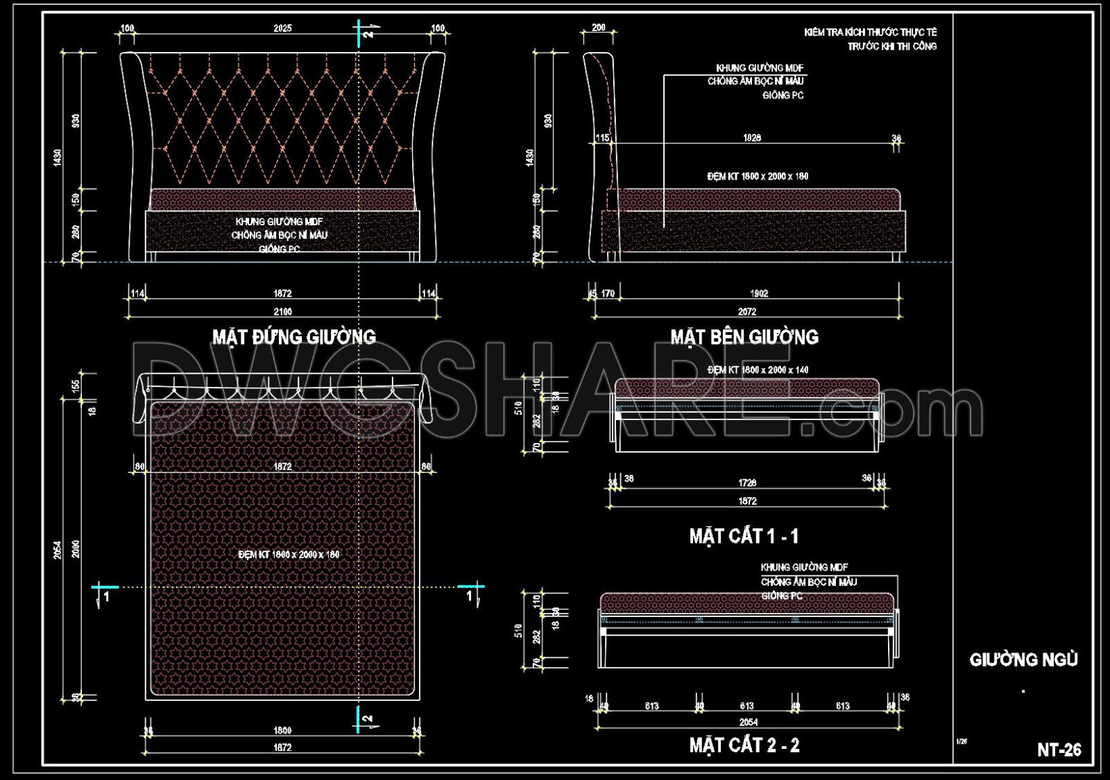 52. Free Download Modern Tufted Bed CAD Details