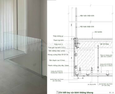 543. Free CAD Frameless Glass Railing Detail DWG