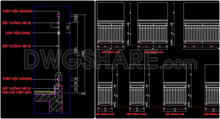 550. Free Download CAD Details for Balcony & Stair Railing Designs