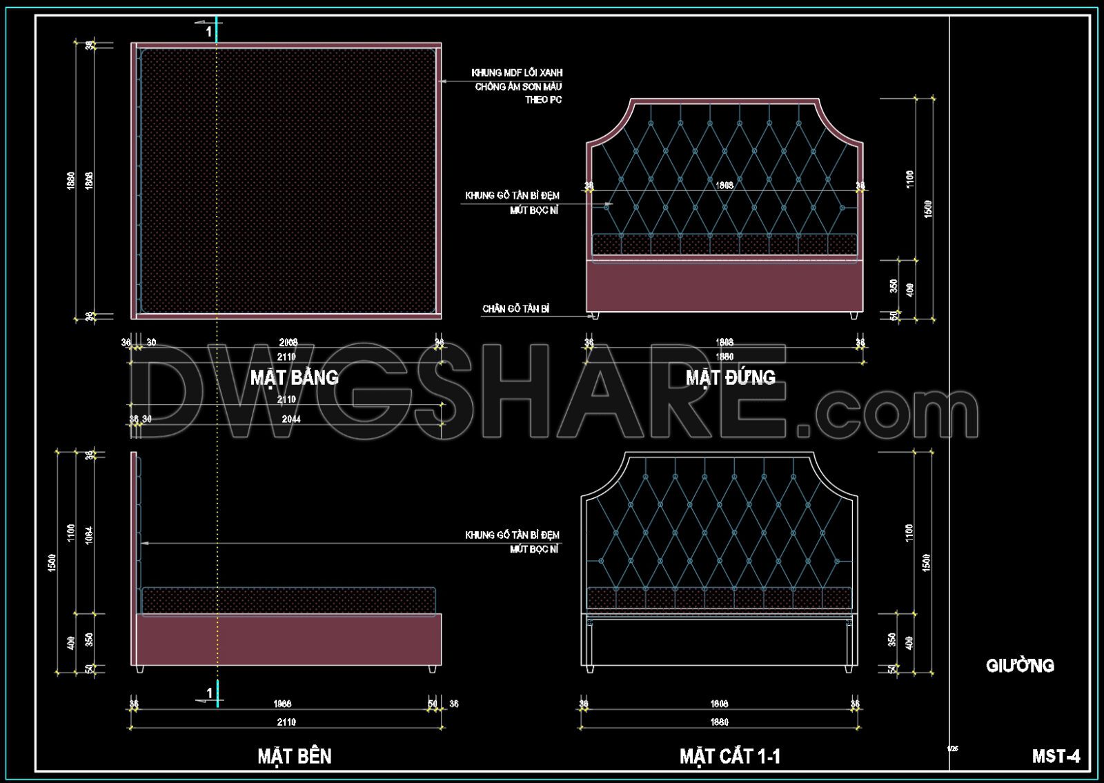 58. Free Download Luxury Upholstered Bed CAD Drawing