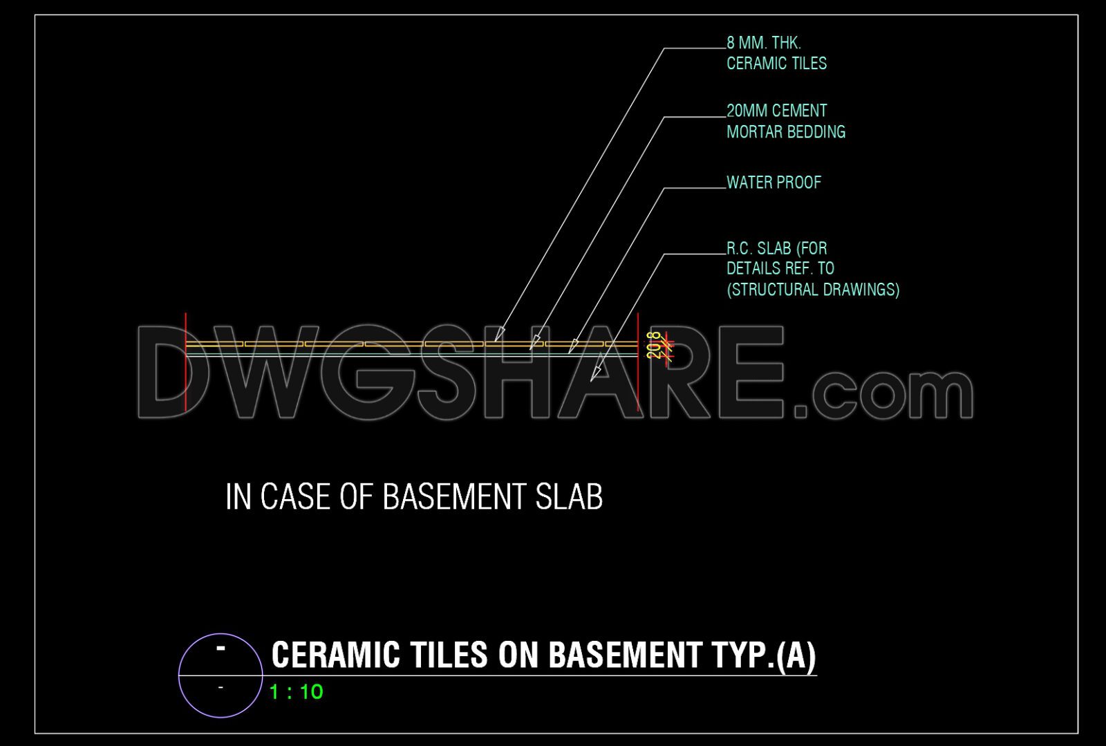 617. Free Download Basement Ceramic Tile Installation Detail