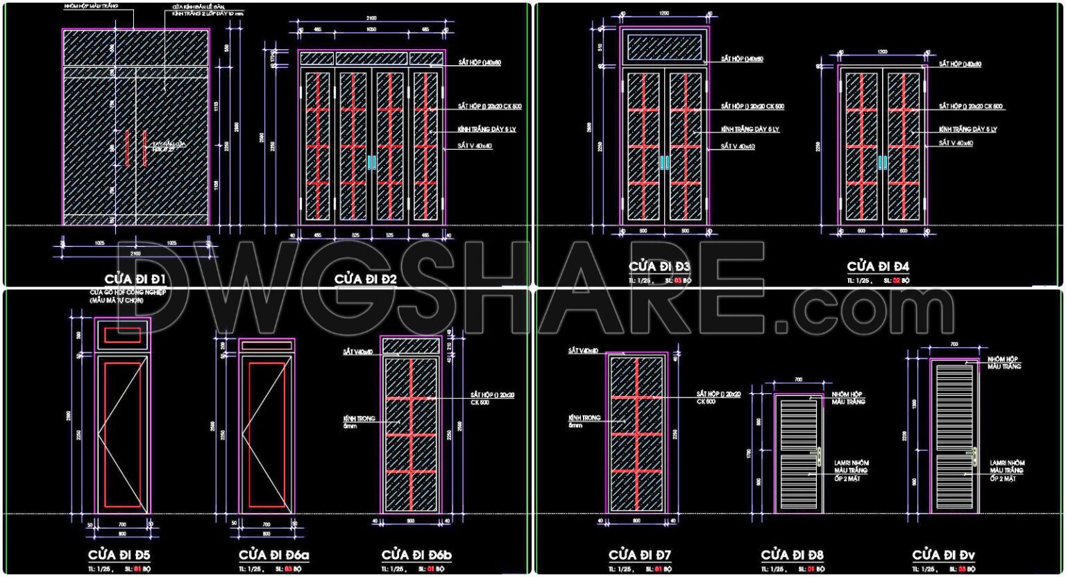 668. Free Detailed CAD Drawings Of Doors, Windows For Download