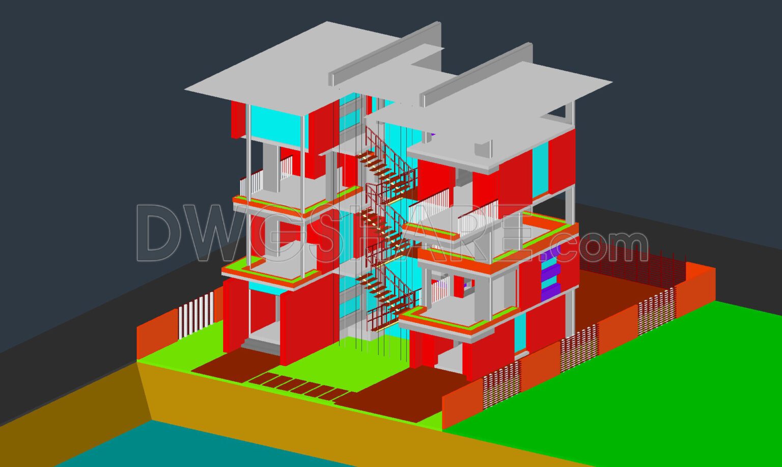 761. Download Free 3D CAD Files for a Modern 4-Story Villa Design