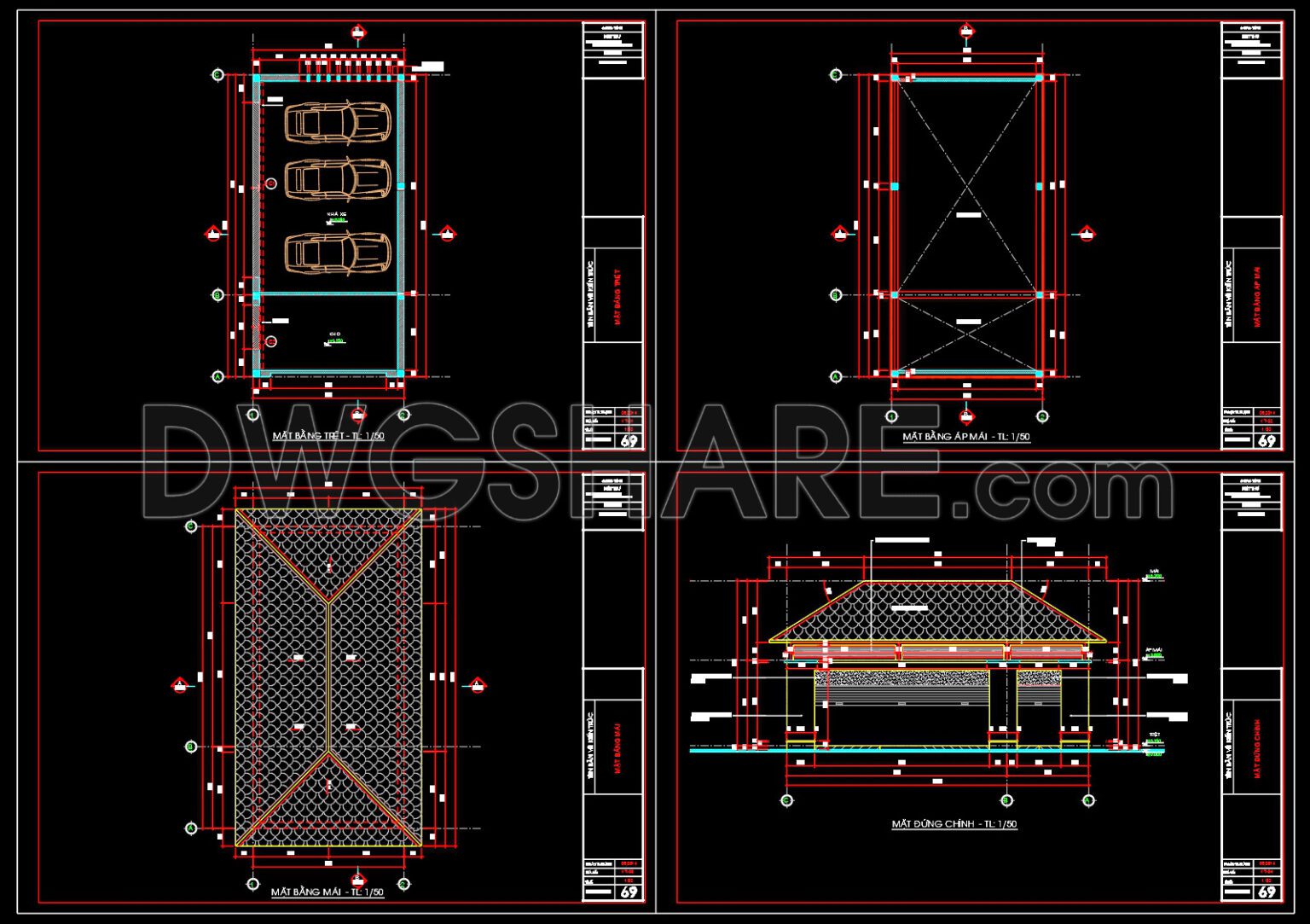 08. Free Download Detailed CAD Drawings of a Tiled Roof Garage