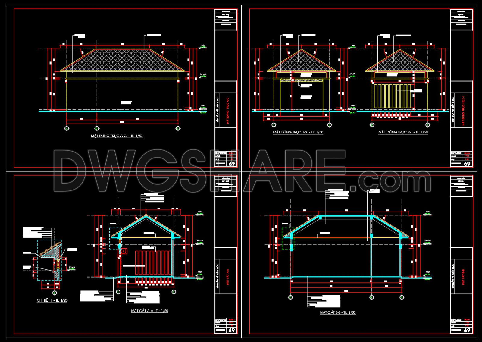 08. Free Download Detailed CAD Drawings of a Tiled Roof Garage