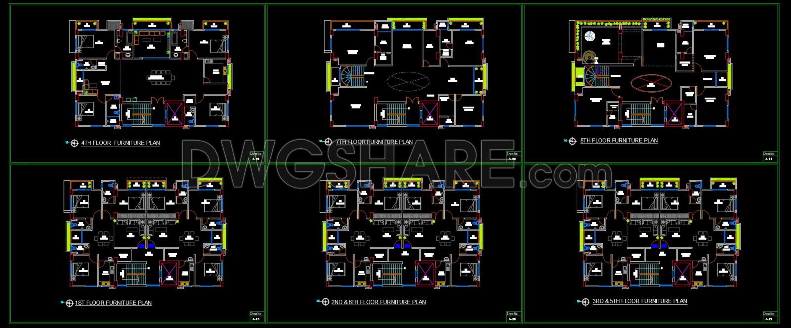 21. Free Download of CAD Floor Plans for a 29-Story Apartment Building