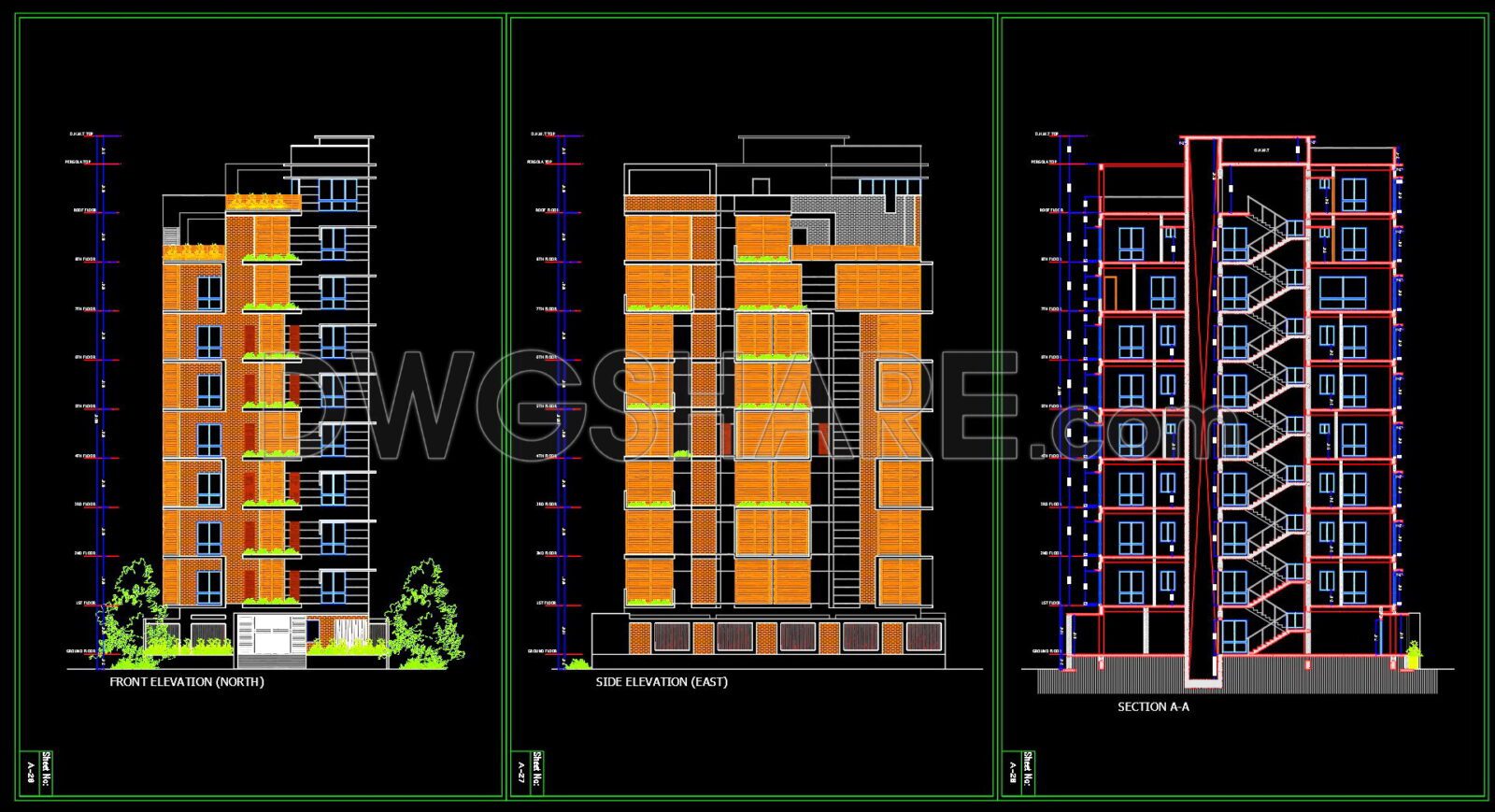 21. Free Download of CAD Floor Plans for a 29-Story Apartment Building
